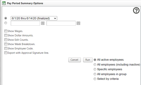 Pay Period Summary and Sub-Totals Reports